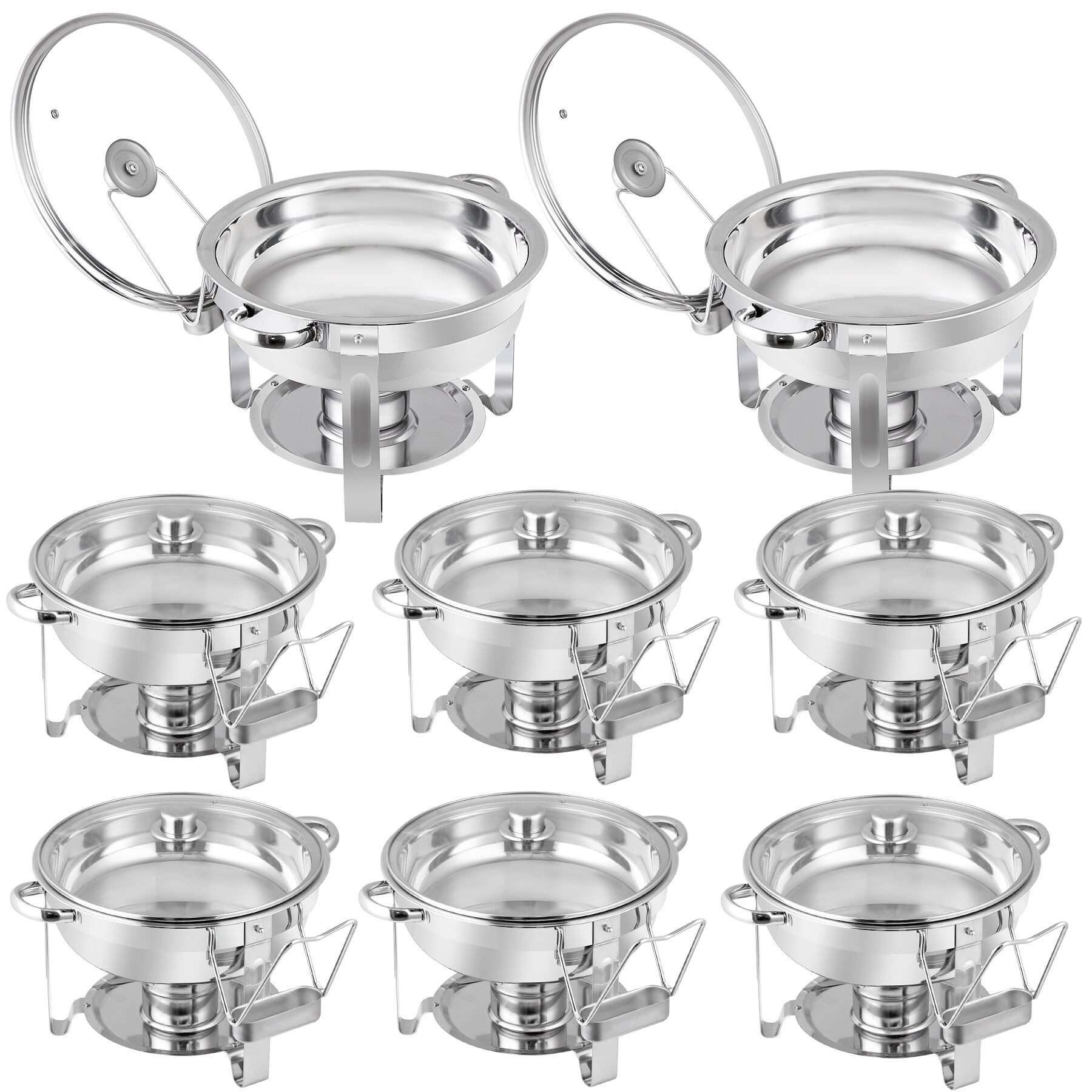 ZENY 8 Pack 5 Quart Stainless Steel Round Chafing Dish Set Buffet ...