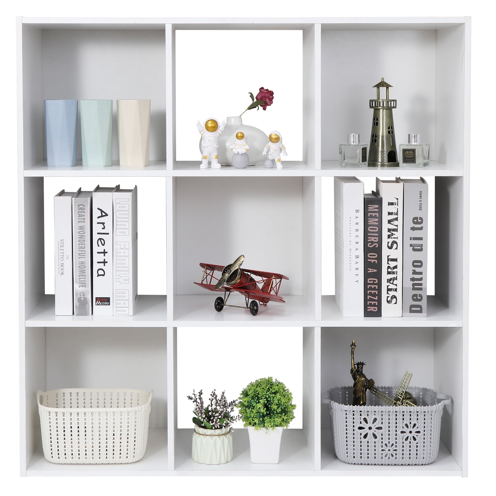 ZENY 9-Cube Open Wood Bookshelf, Storage Unit Organizer Cabinet (White ...