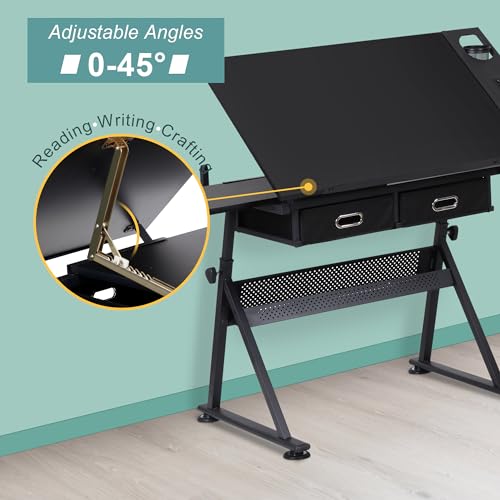ZENY Adjustable Drafting Table with Drafting Stool Drawing Desk Artist ...