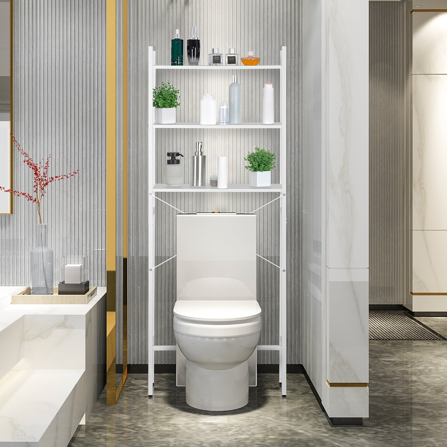 ZENY White Metal MDF Bathroom Space Saver Shelves, Over the Toilet ...