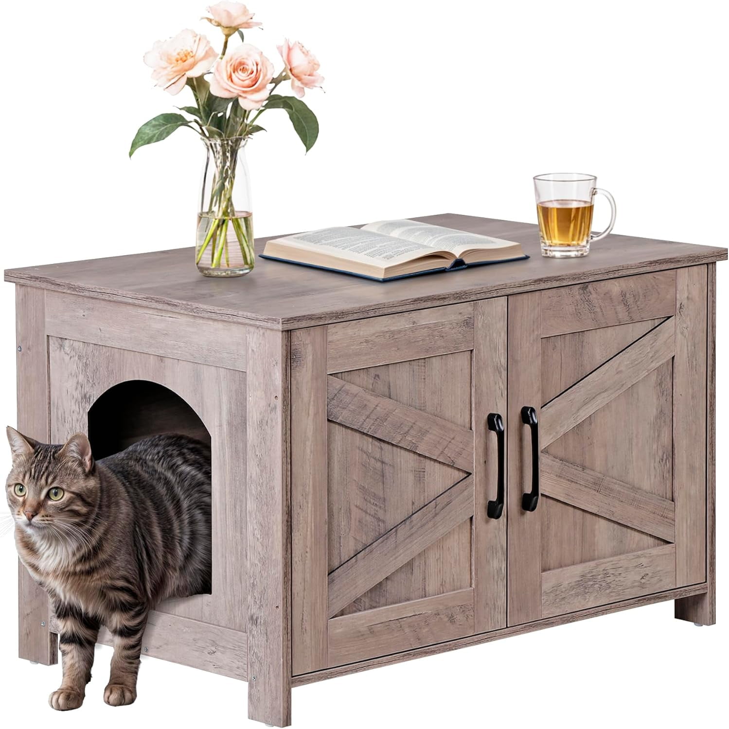 ZENY Cat Litter Box Enclosure, Litter Box Furniture Hidden, Wooden ...