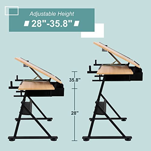ZENY Drafting Table Art Desk Drawing Table Height Adjustable Artist ...