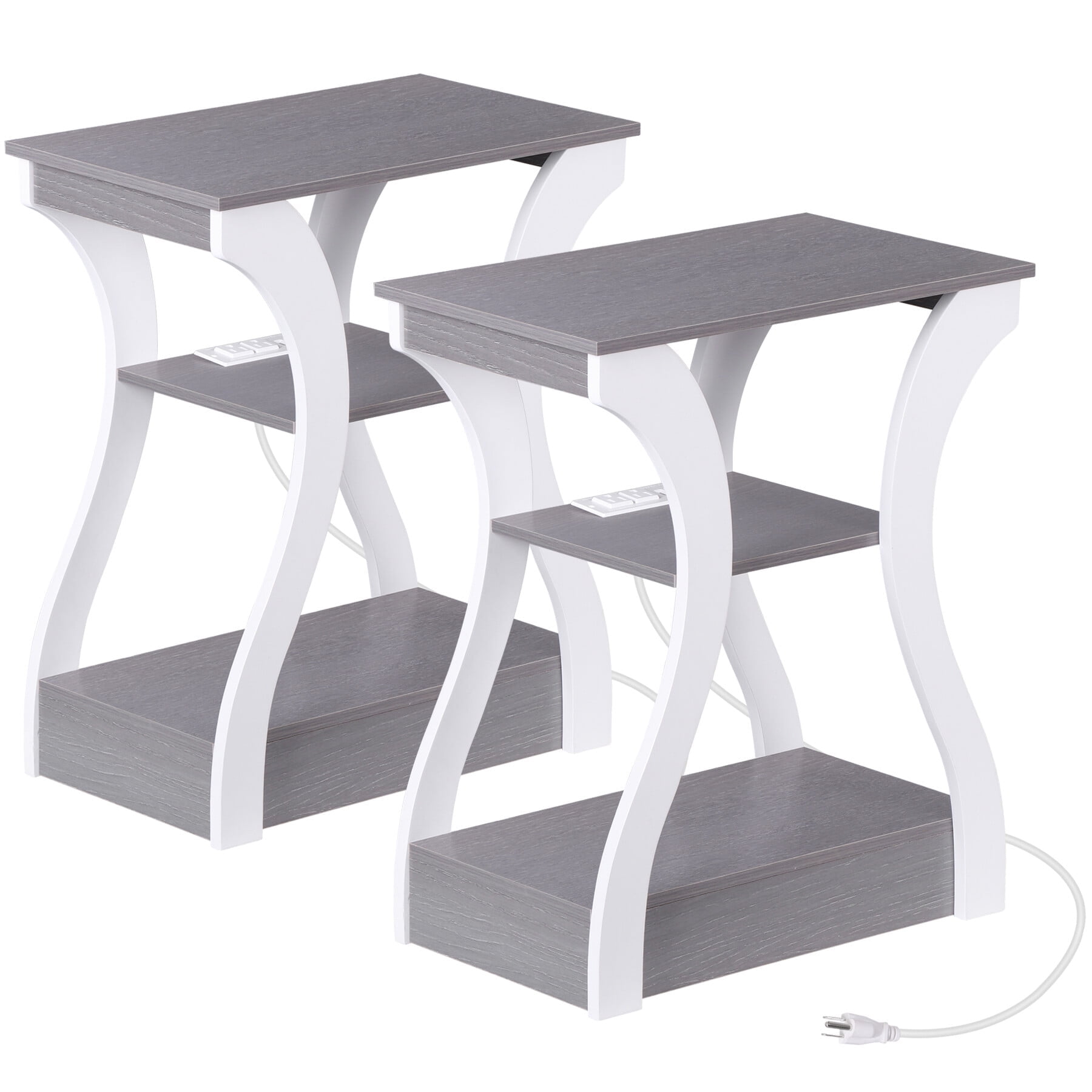 ZENY End Table with Charging Station, Bedside Table with USB, 3 Tier ...
