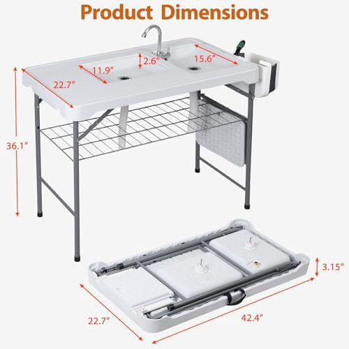 ZENY Fish Cleaning Table with Sink, 42.4" Width Portable Folding ...
