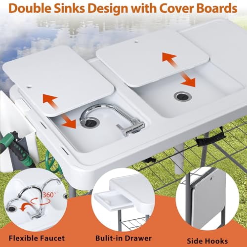 ZENY Fish Cleaning Table with Sink, 42.4" Width Portable Folding ...