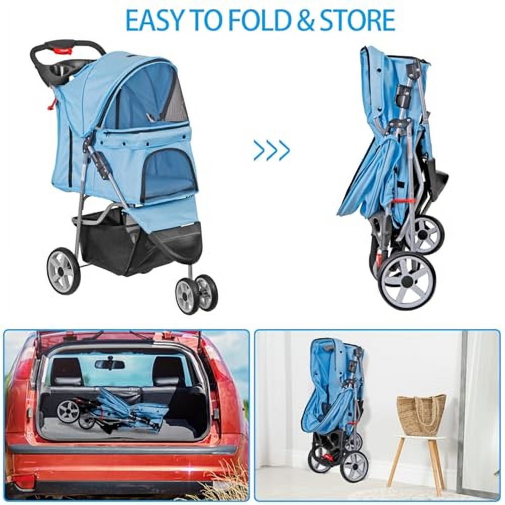 ZENY Foldable Pet Stroller, Cat/Dog Stroller with 3 Wheel, Pet ...