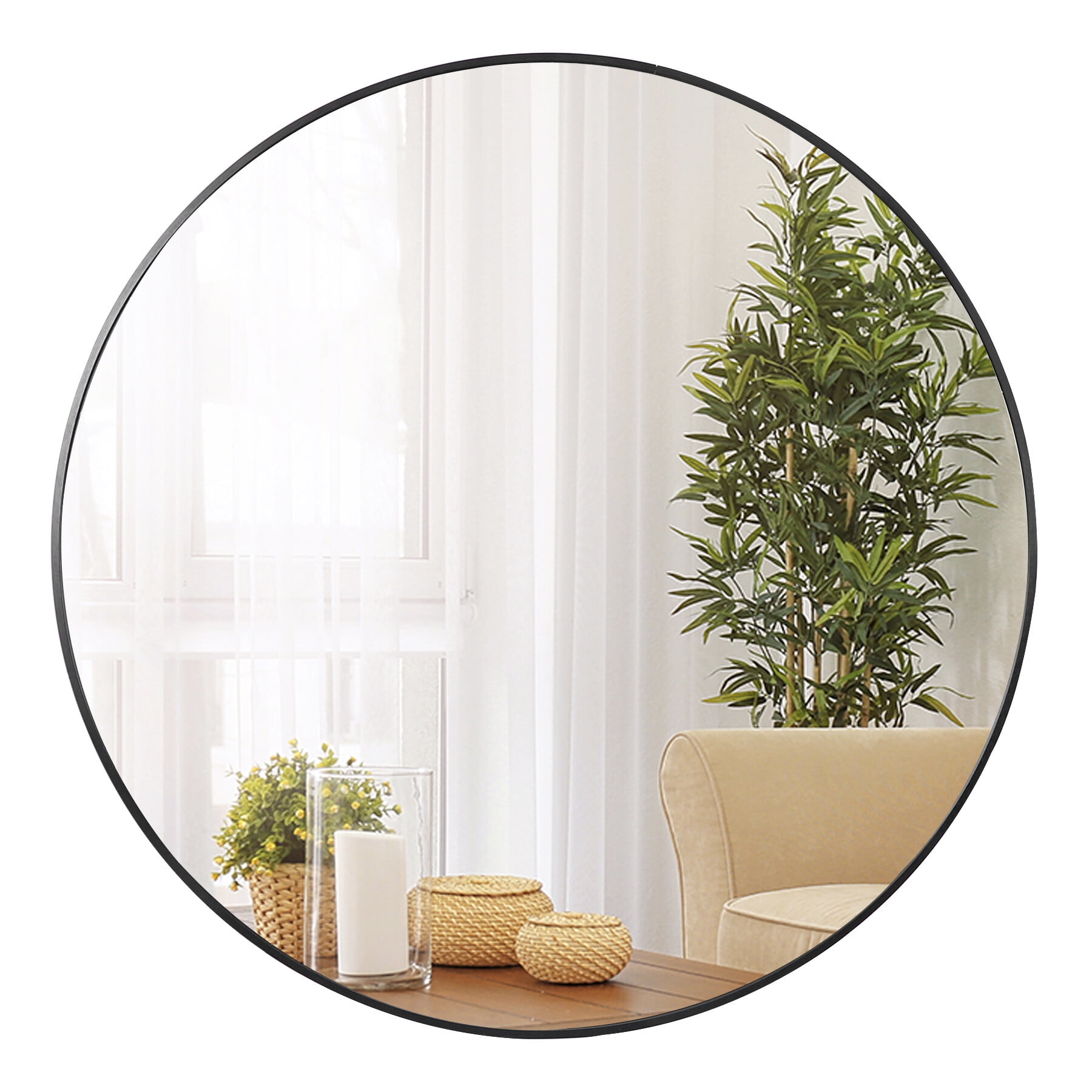 ZENY Large Round Mirror Black 36 inch Wall Mirror Modern Minimalist ...