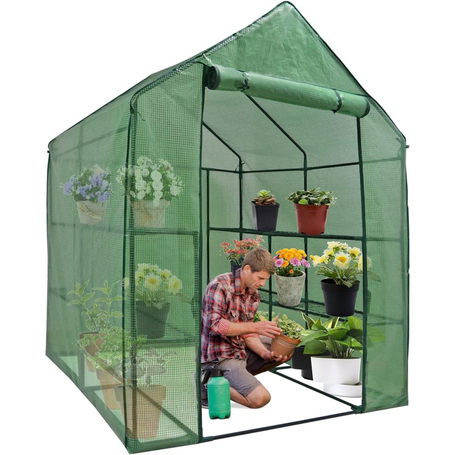 ZENY Mini Walk-in Greenhouse with PE Cover and Roll-up Door, Portable ...