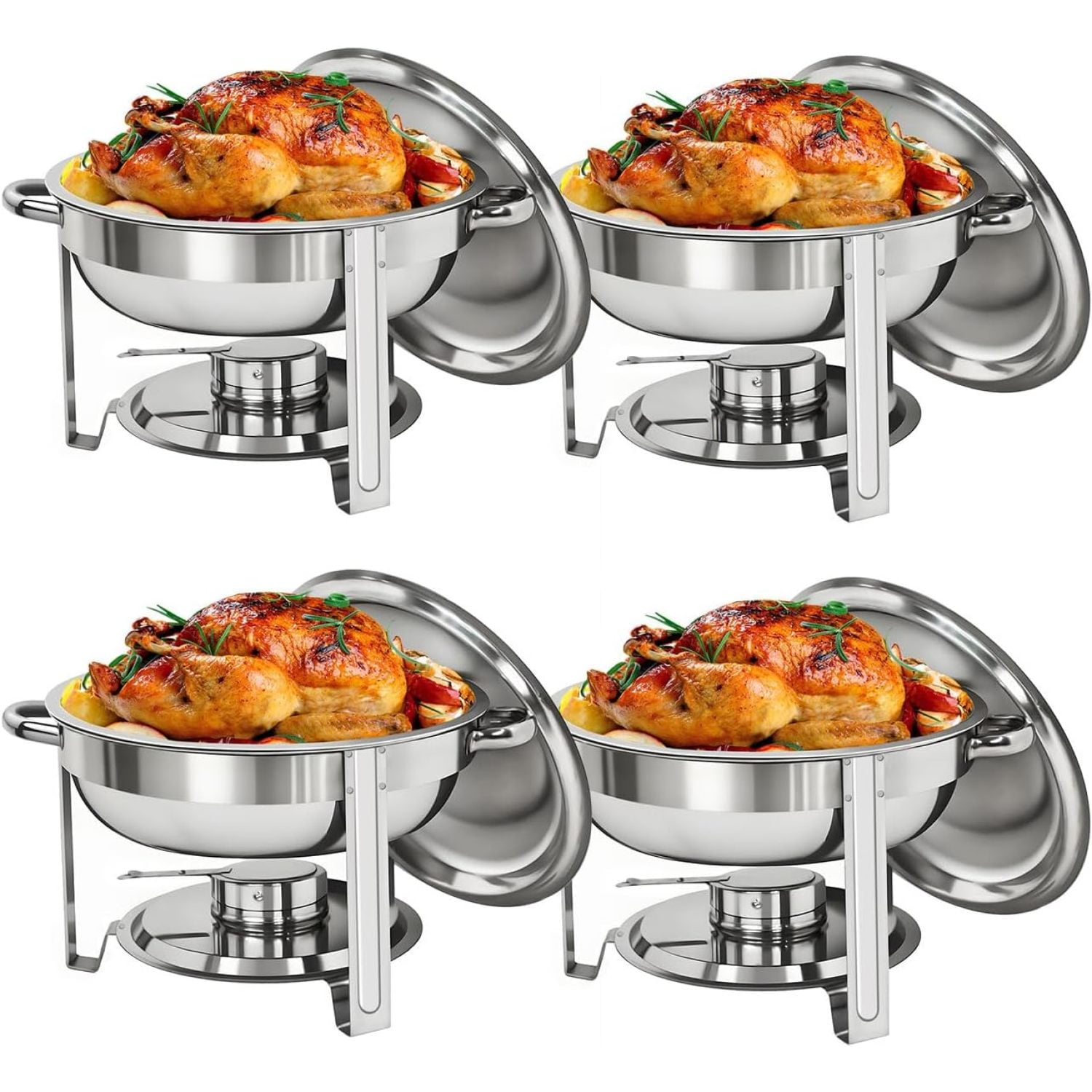 ZENY Pack of 4 Round Chafing Dish Full Size 5 Quart Stainless Steel ...