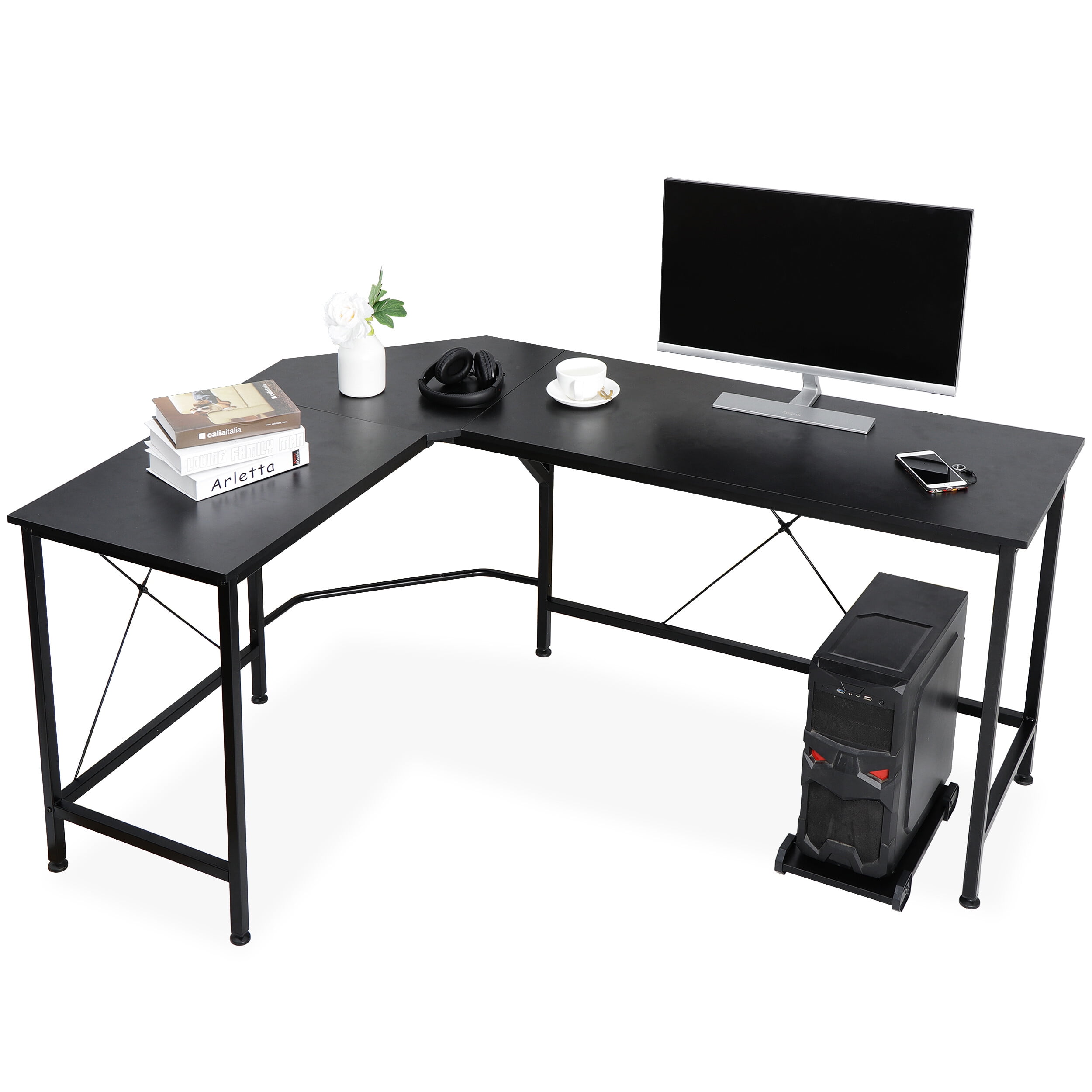 ZENY L-Shaped Metal Home Office Computer Desk, Study Corner Table ...