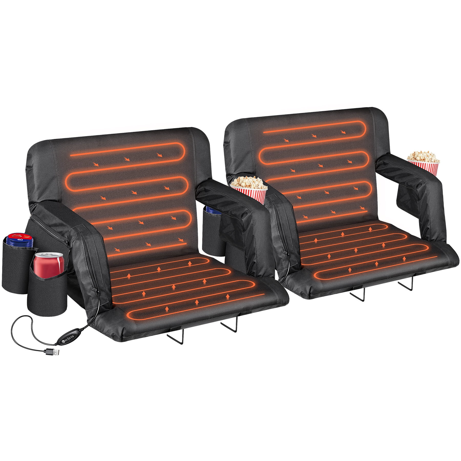 ZENY Set of 2 Heated Stadium Seats for Bleachers with Back Support and ...