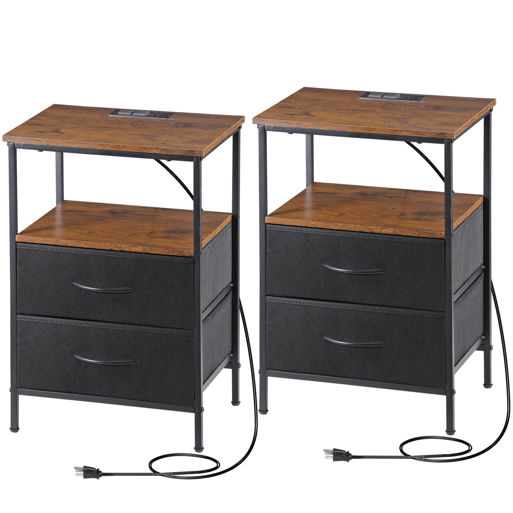 ZENY Set of 2 Nightstand with 2 Drawers and Open Shelf, Bedside Table ...