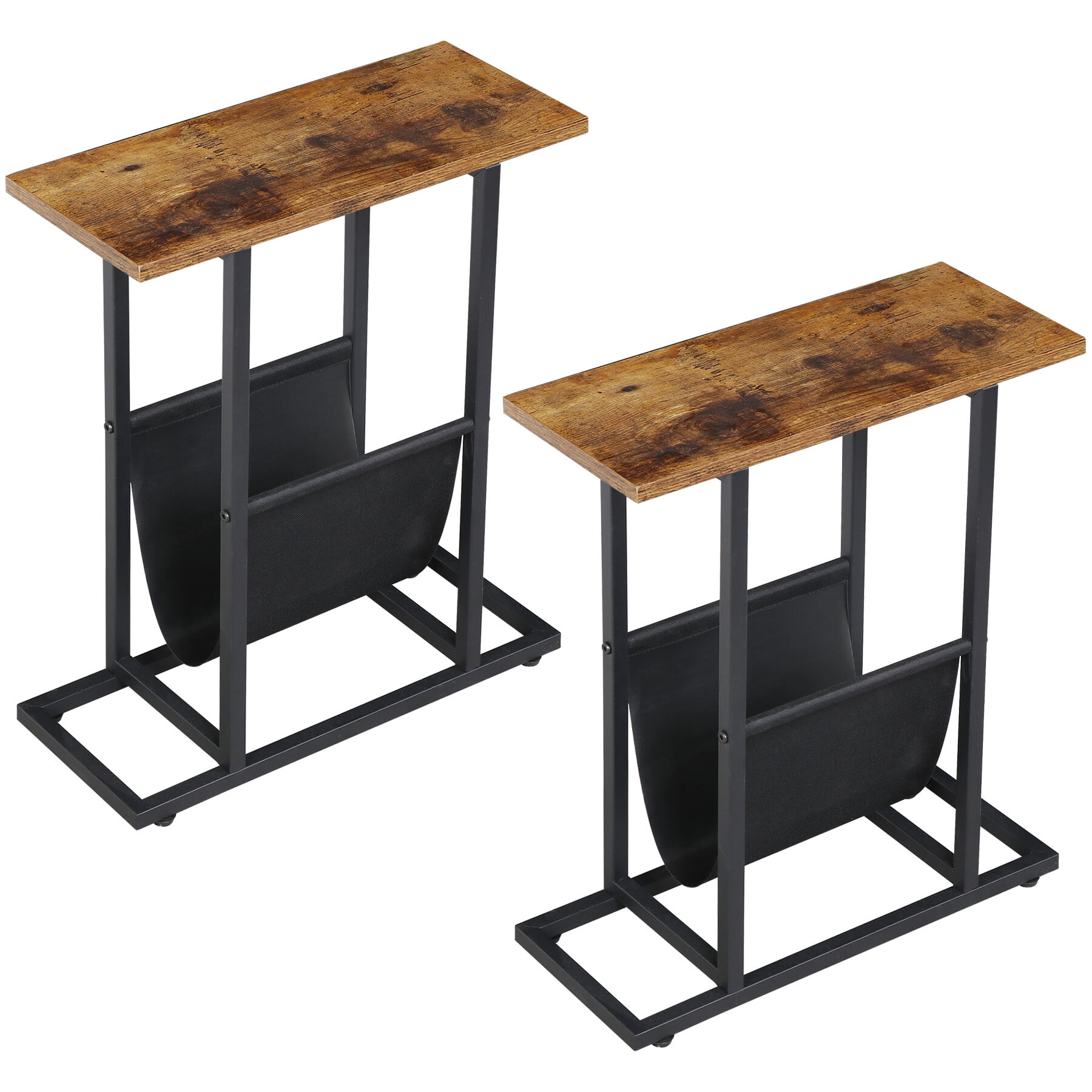ZENY Set of 2 Side Tables, Rustic Brown Nightstands with 3-Tier Storage ...