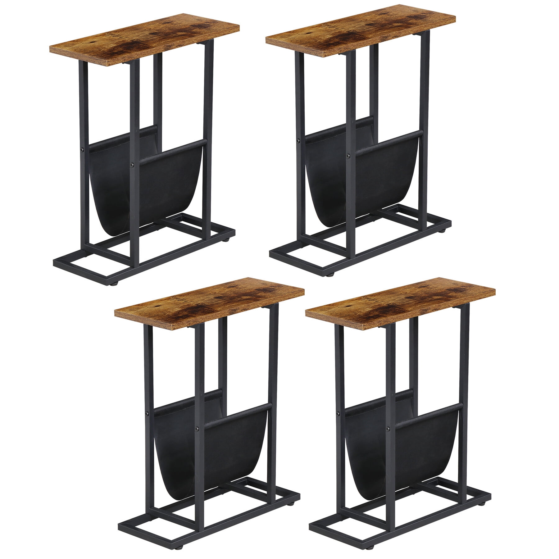 ZENY Set of 4 End Tables, Rustic Brown, Side Tables with 3-Tier Storage ...