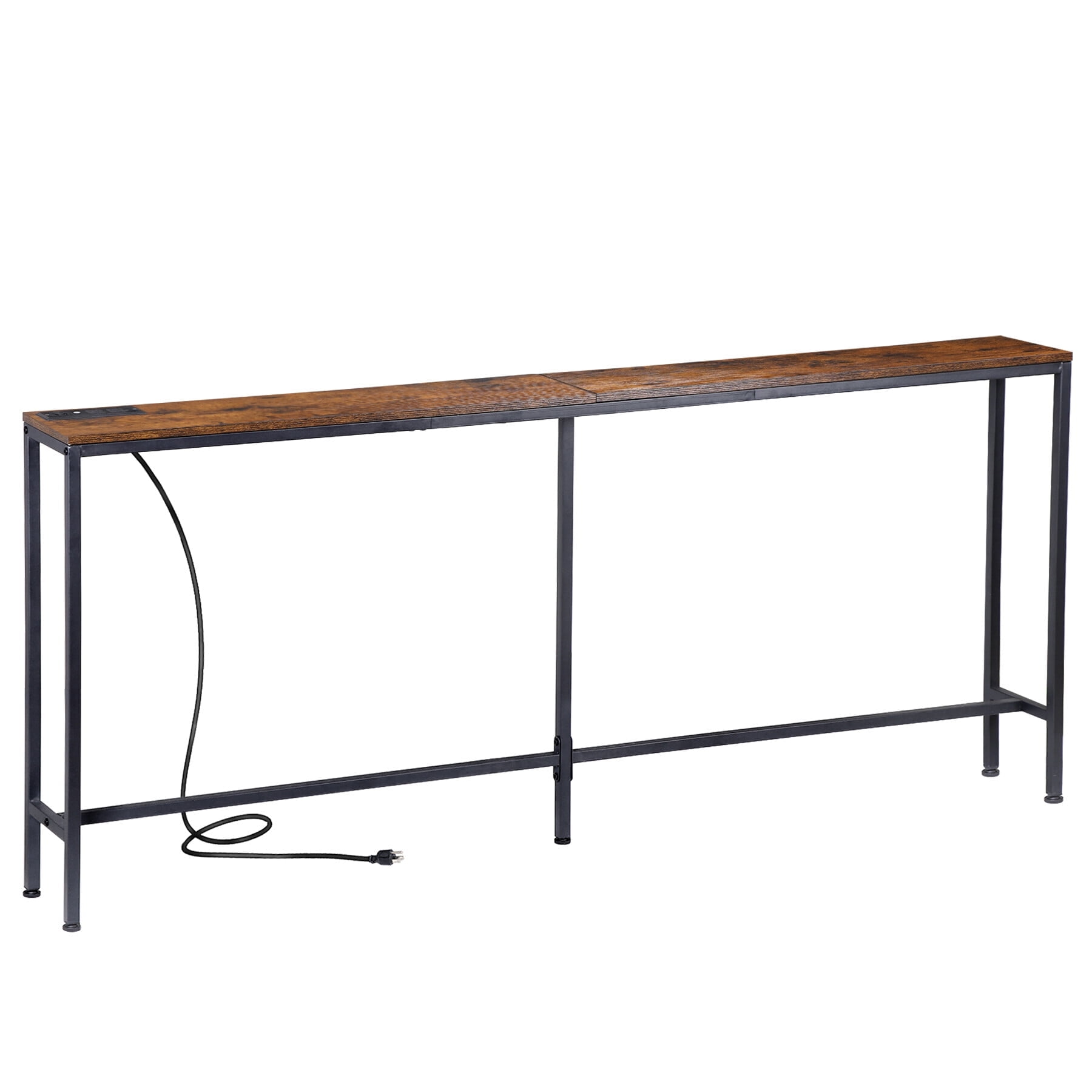 ZENY Sofa Table with Charging Station 70 inch Console Table, Brown ...