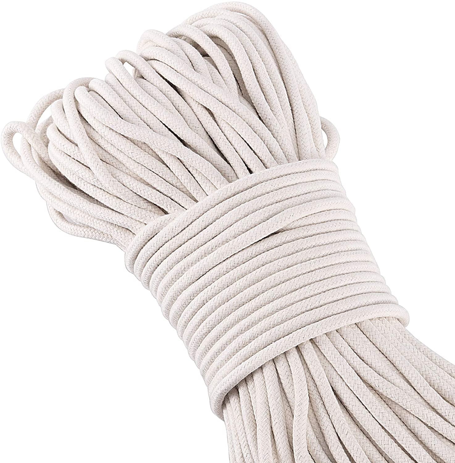 ZEONHAK 328 Ft Twisted Cotton Rope Spool, 1/4 Inch Off-White Braided ...