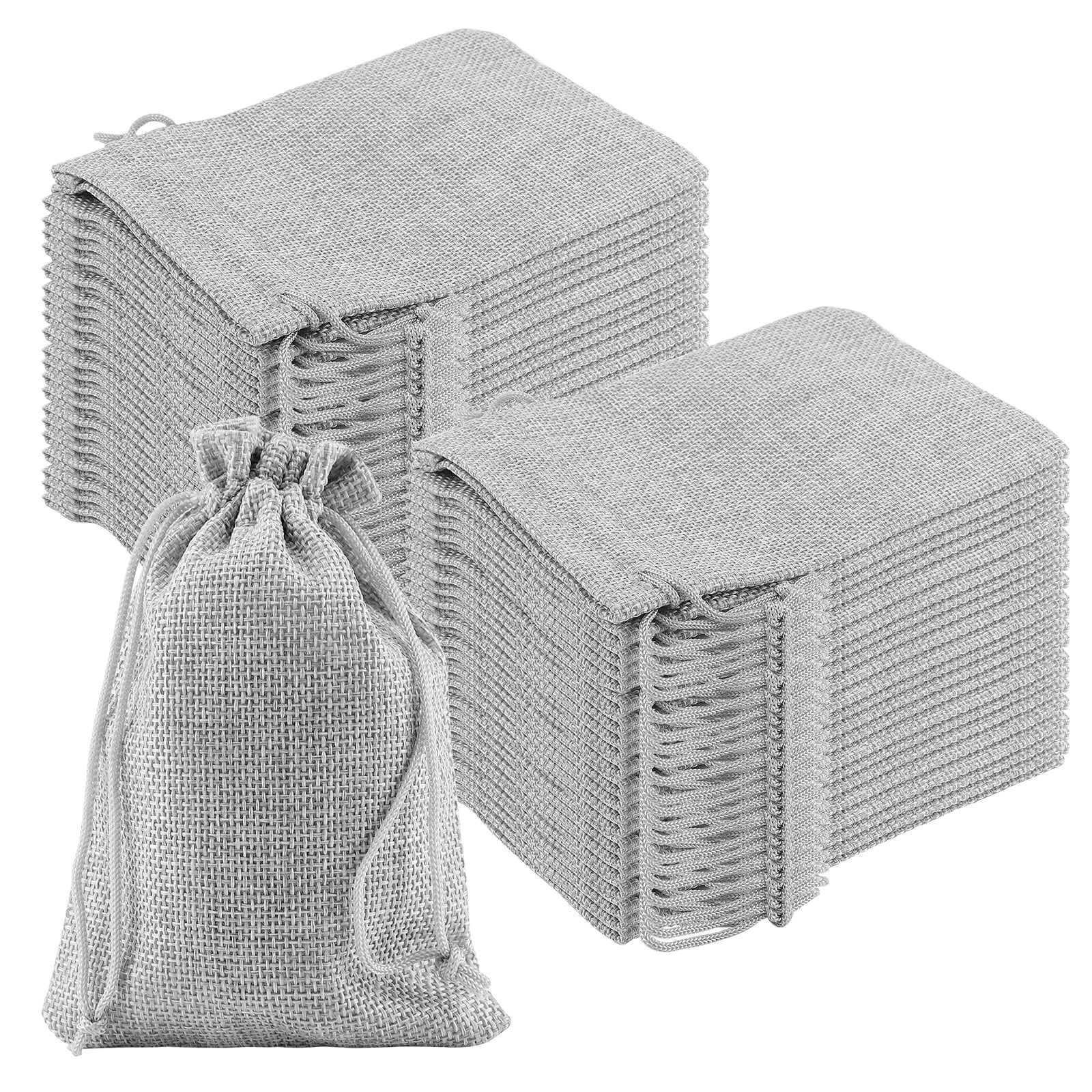 ZEONHAK 100 Pack 5 x 7 Inch Burlap Drawstring Bags, Gray Burlap Gift ...