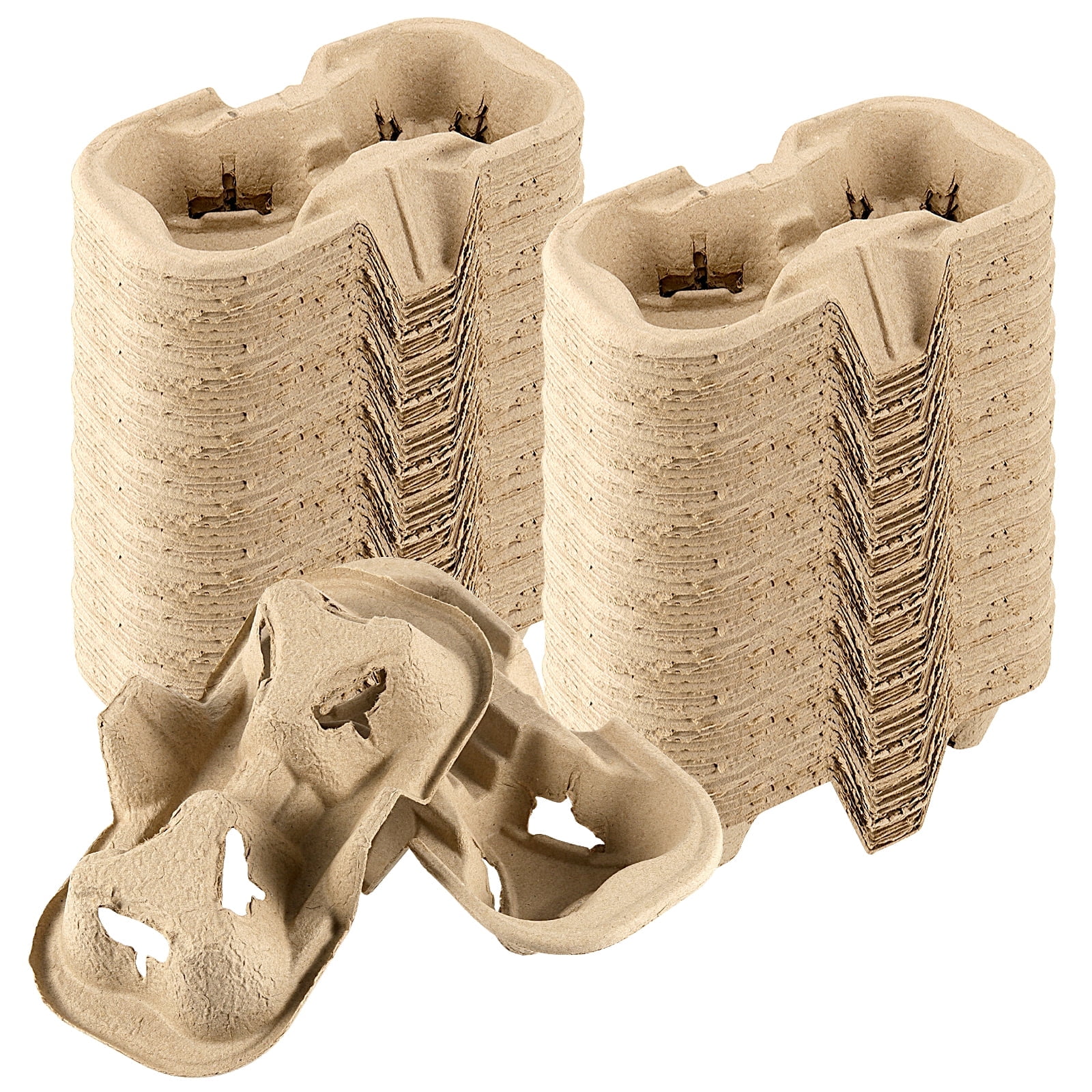 ZEONHAK 100pcs 2 Cup Pulp Fiber Drink Carrier, Molded Pulp Holder Trays ...