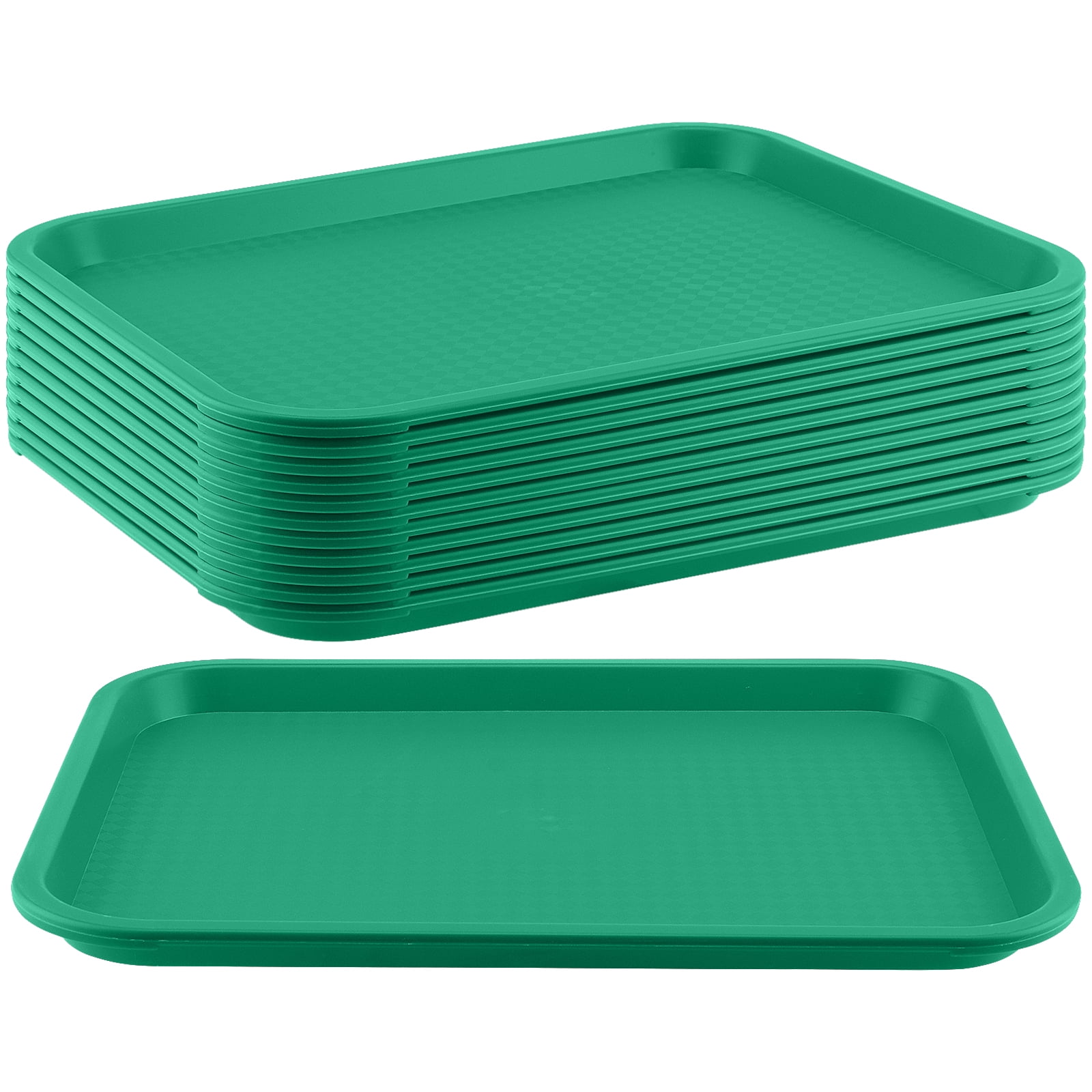 ZEONHAK 12 Pack 10 x 14 Inch Green Fast Food Tray, Plastic Restaurant ...