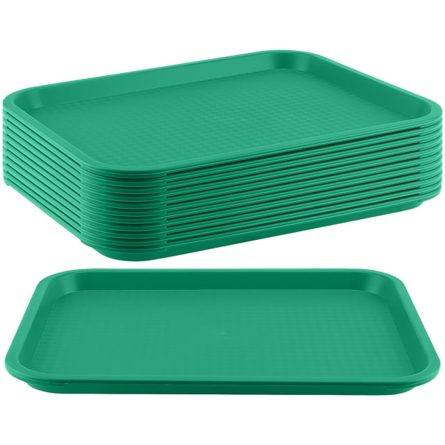 ZEONHAK 12 Pack 10 x 14 Inch Green Fast Food Tray, Plastic Restaurant ...