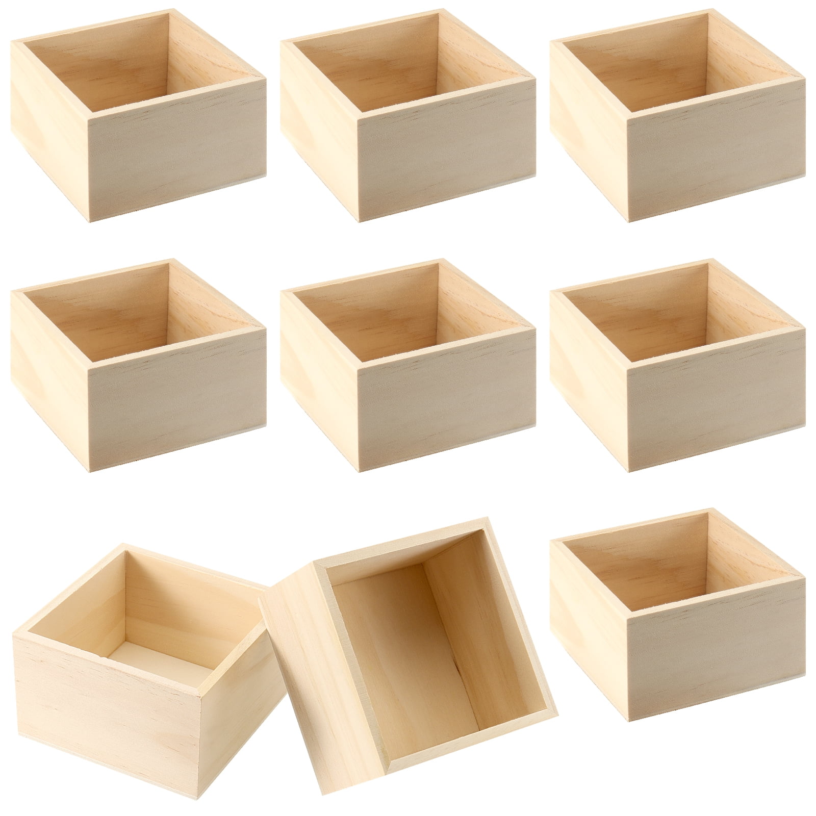 ZEONHAK 12 Pack 4 x 4 Inch Wooden Box, Square Unfinished Wood Storage ...