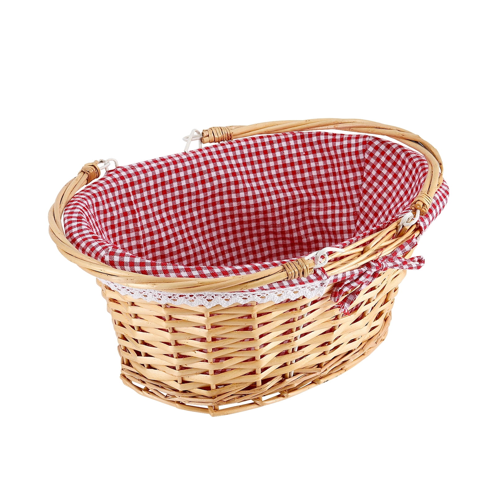 ZEONHAK 14 Inch Wicker Basket, Woven Basket with Handle and Red Plaid ...