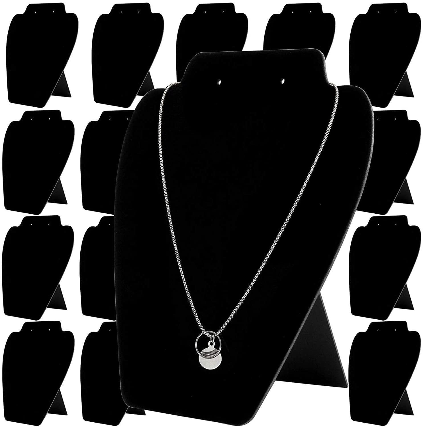 ZEONHAK 14 Pack Black Velvet Necklace Easel Holder with Bracket, Velvet ...