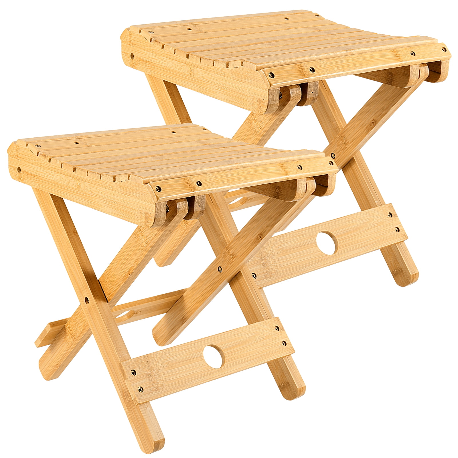 ZEONHAK 2 Pack 11 x 11 x 12.6 Inch Natural Bamboo Folding Stool ...