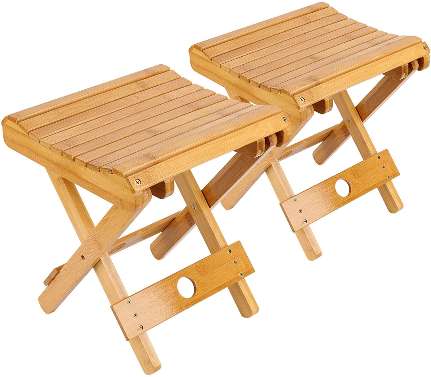 ZEONHAK 2 Pack 12 Inch Bamboo Folding Stool for Shower, Shaving, Foot ...