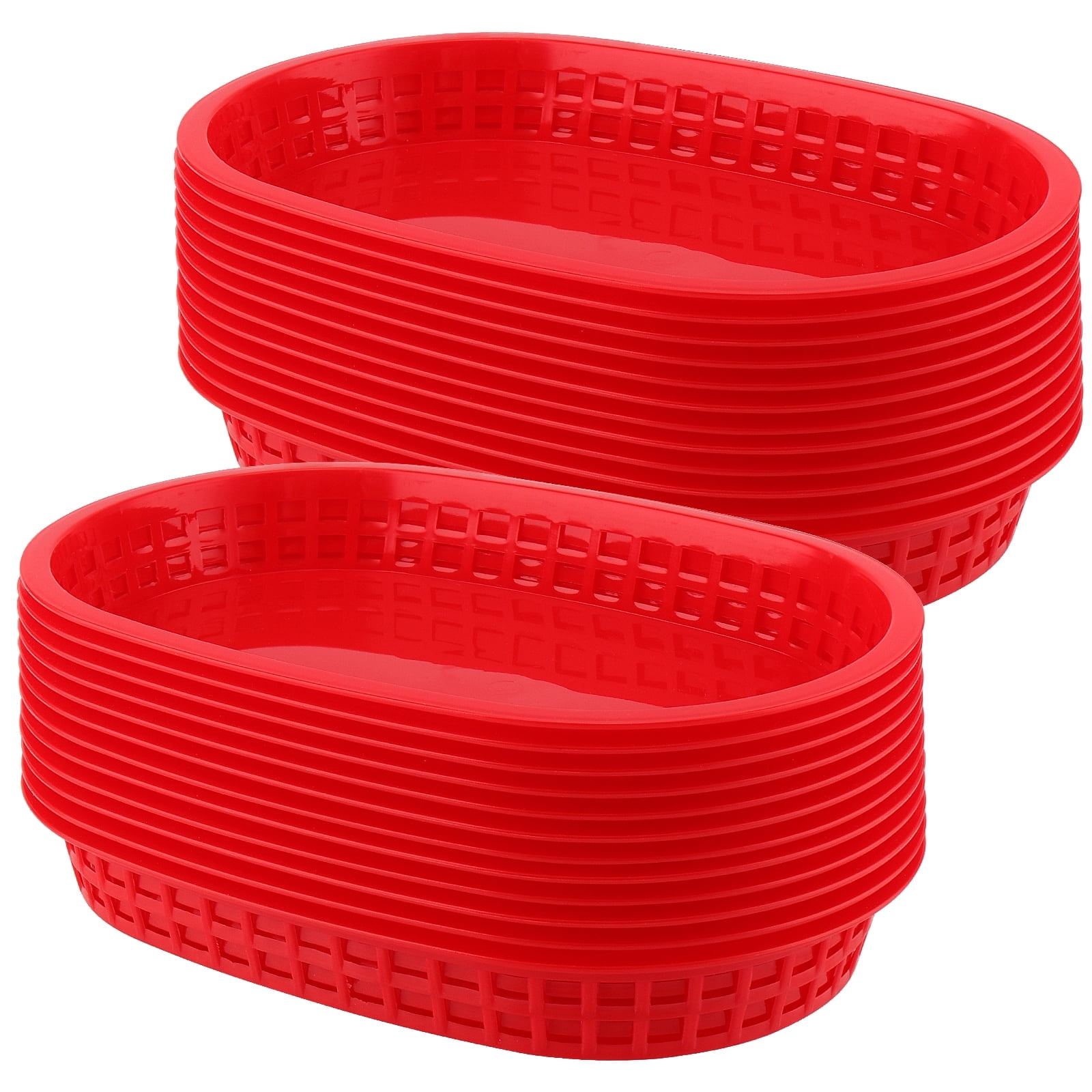 ZEONHAK 24 Pack Red Fast Food Basket, Plastic Oval-Shaped Service Trays ...