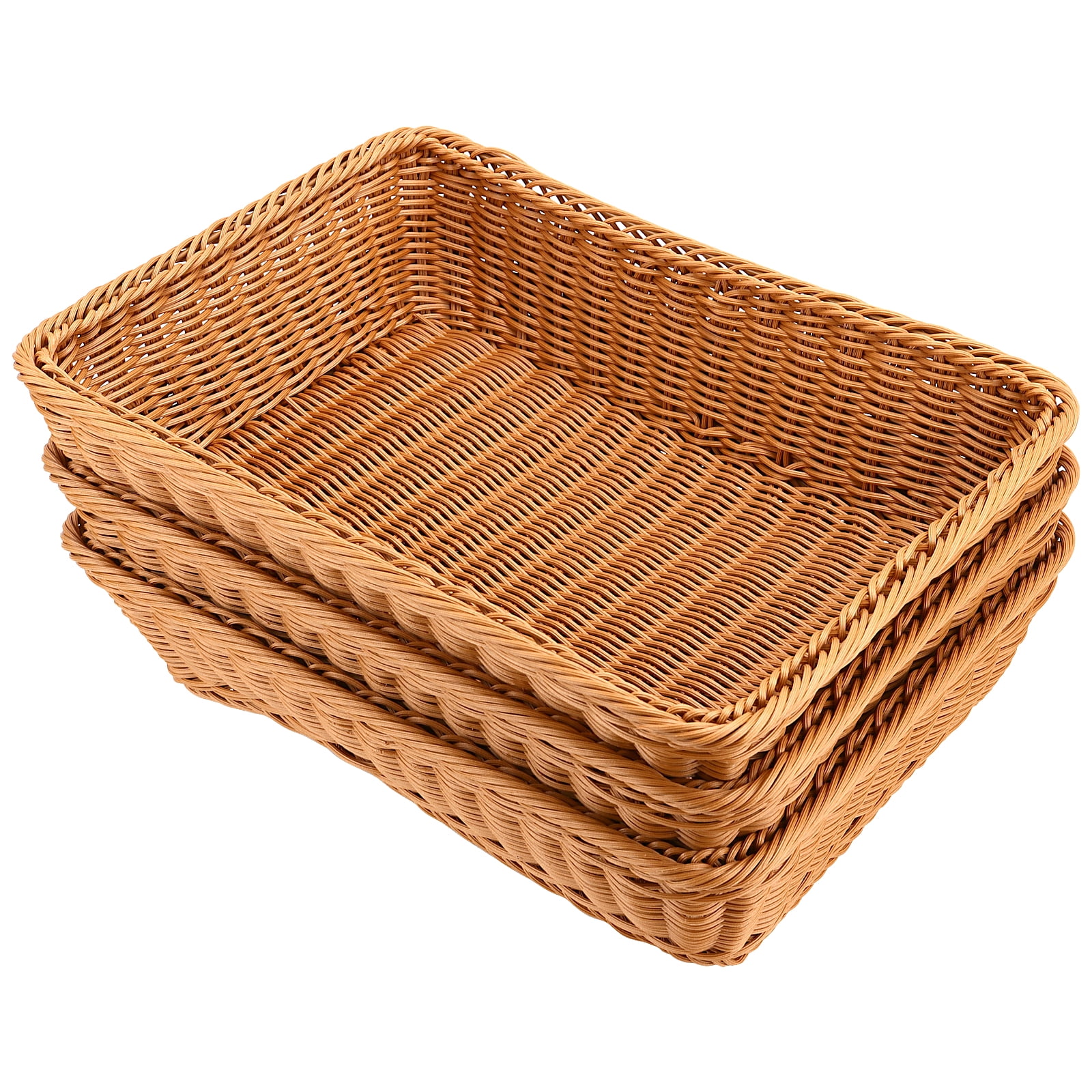 ZEONHAK 3 Pack 15.7 x 11.8 x 3.9 Inch Brown Poly Wicker Bread Baskets ...