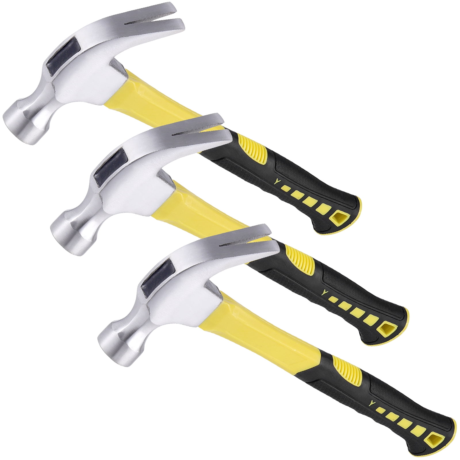 ZEONHAK 3 Pack 16 oz Claw Hammer, Steel Rip Claw Hammer with Shock ...