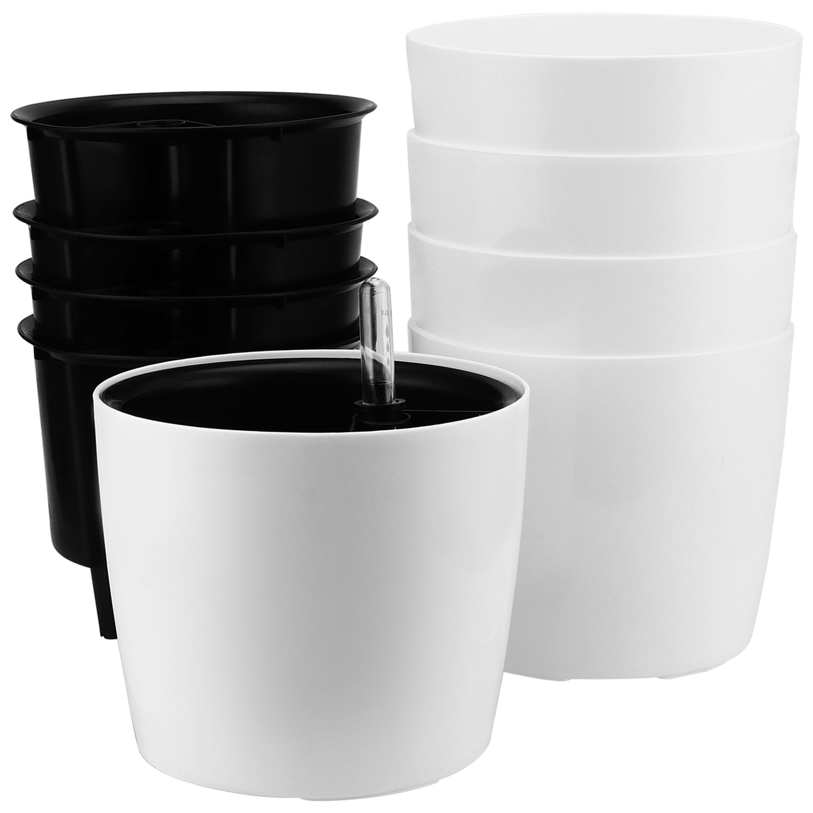 ZEONHAK 5 Pack 6 x 7 Inch White Self Watering Planter with Level ...