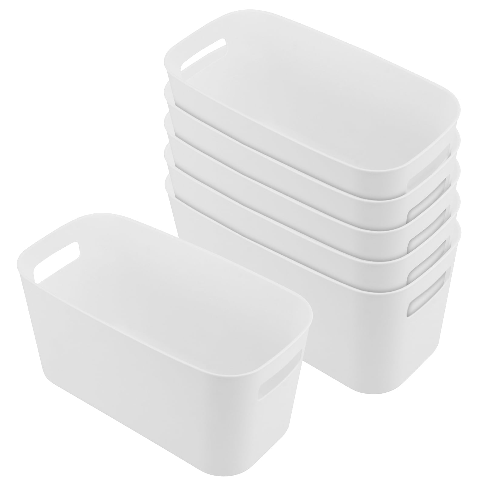 ZEONHAK 6 Pack 10.8 x 6 Inch White Plastic Storage Bins, Organizer Bins ...