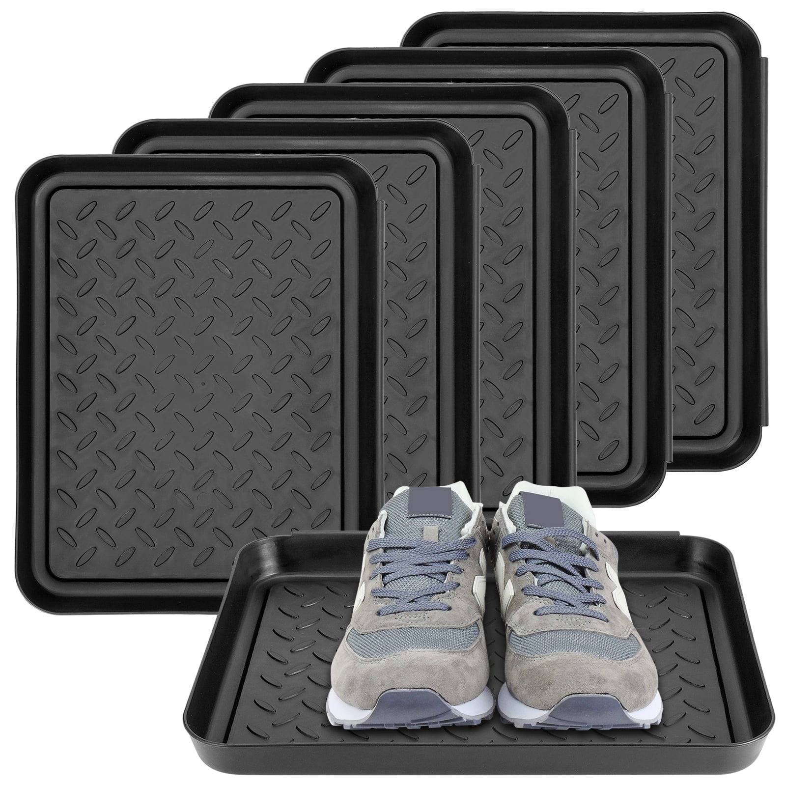 ZEONHAK 6 Pack 13.8 x 10.8 x 1.2 Inch Black Boot Tray, Small Plastic ...