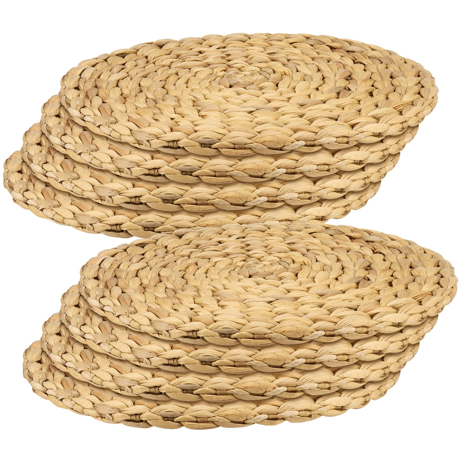 ZEONHAK 8 Pack 11.8 Inch Round Woven Placemats, Natural Water Hyacinth ...