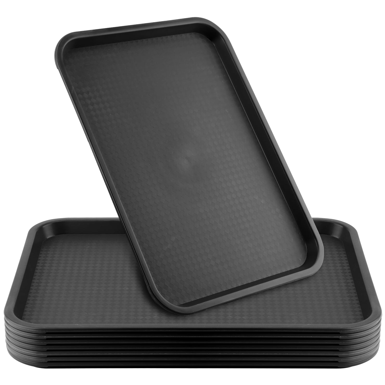 ZEONHAK 8 Pack 16 x 12 Inch Black Fast Food Tray, Rectangular Plastic ...