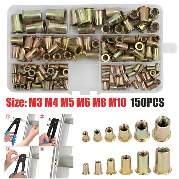 ZEPARO 150 Pcs Nut Rivet Threaded Insert Tool Kit Nutsert Riveter Hand Riveting M3-M10 Rivet Nut ...