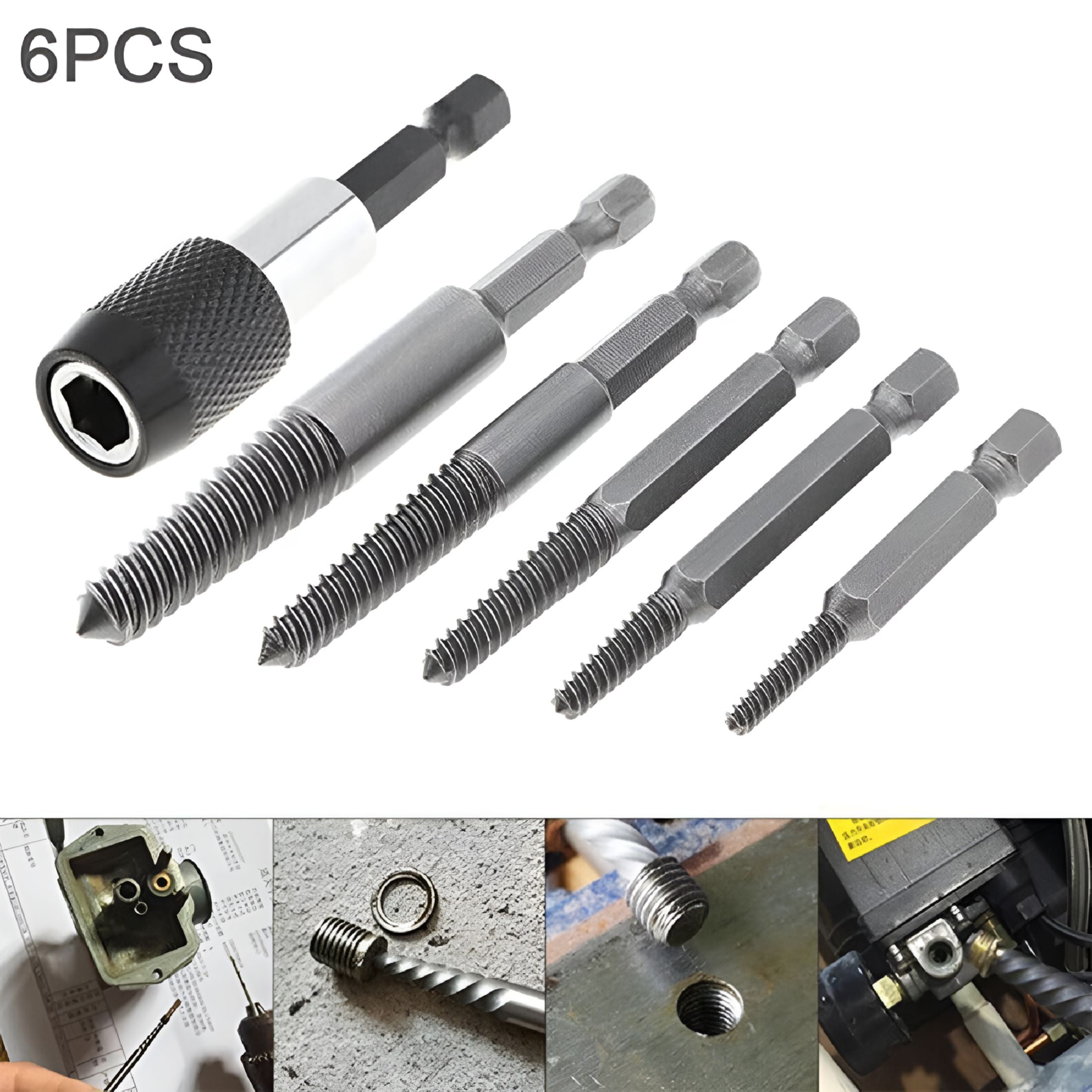 ZEPARO 6Pcs Stud Screw Extractor Remover Set Broken Damaged Pipes Bolt ...