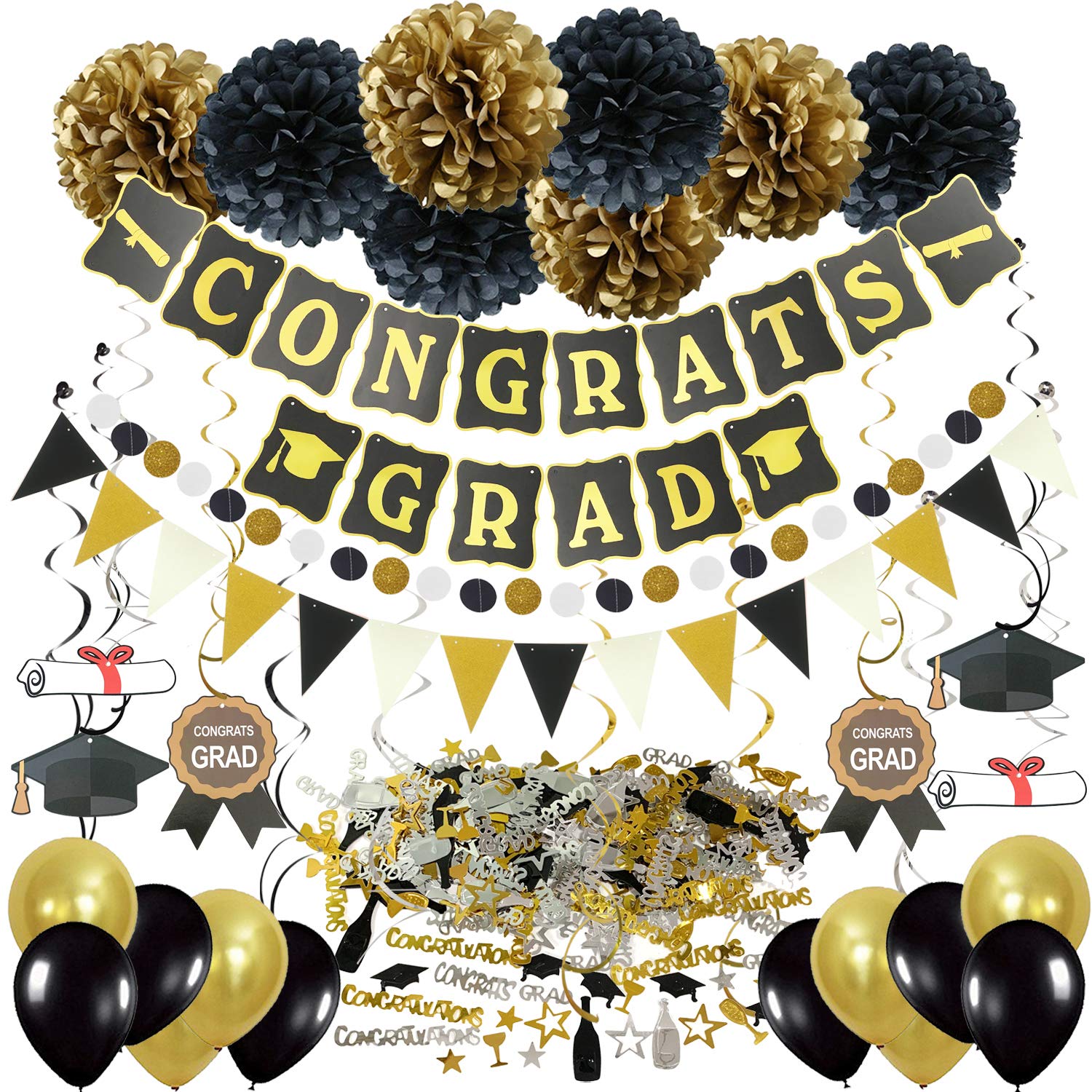 ZERODECO Graduation Decorations, Black DHF10 and Gold Congrats Grad ...