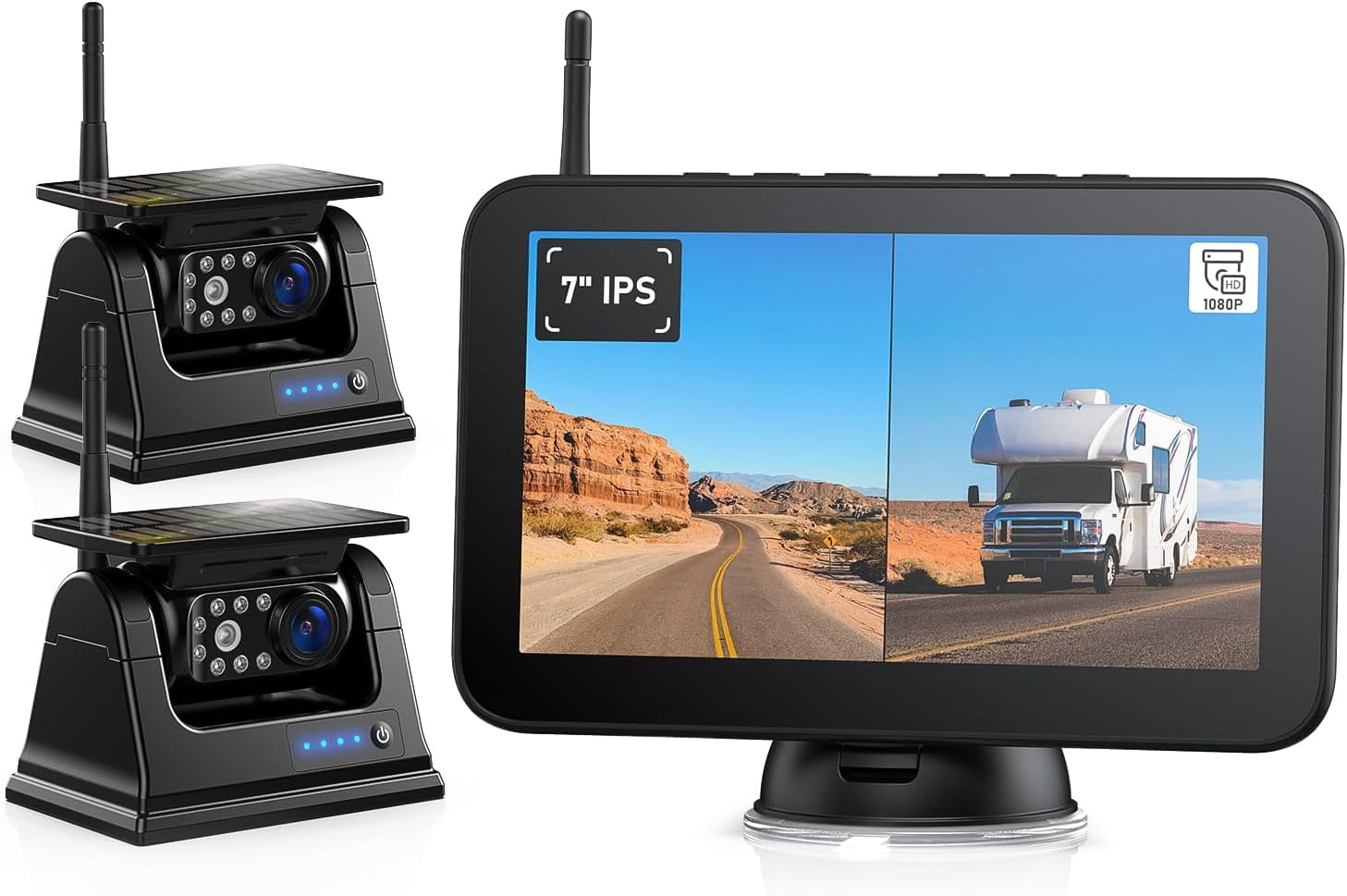 ZEROXCLUB Magnetic Solar Wireless Backup Camera 7'' Monitor 1080P HD ...