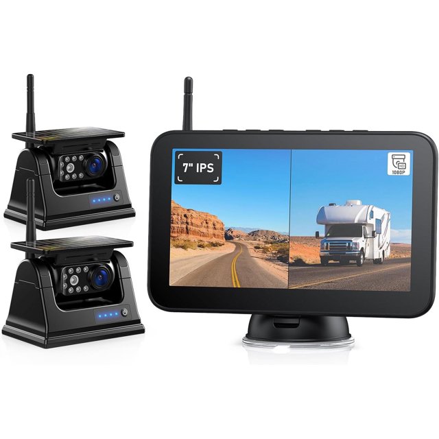 ZEROXCLUB 7'' Solar Wireless Backup Camera, 1080P HD, Waterproof, Night ...