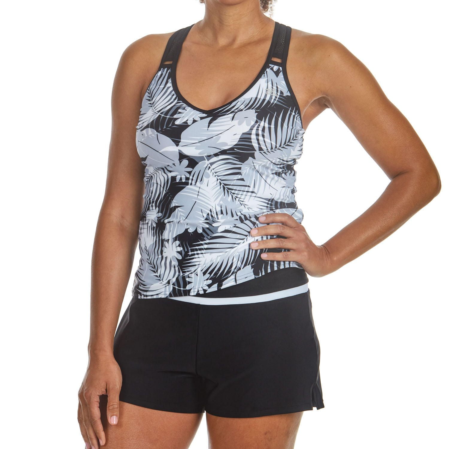 Zeroxposur Women's 2 Piece Cross Back Strap Tankini Swimsuit (Liquorice ...