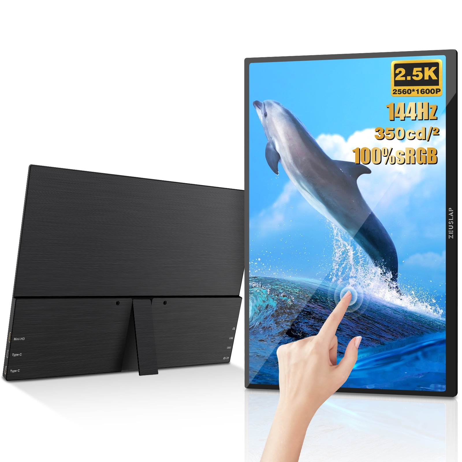 ZEUSLAP P16ST Touchscreen Portable Monitor, 16" 144hz 2560*1600 16:10 ...