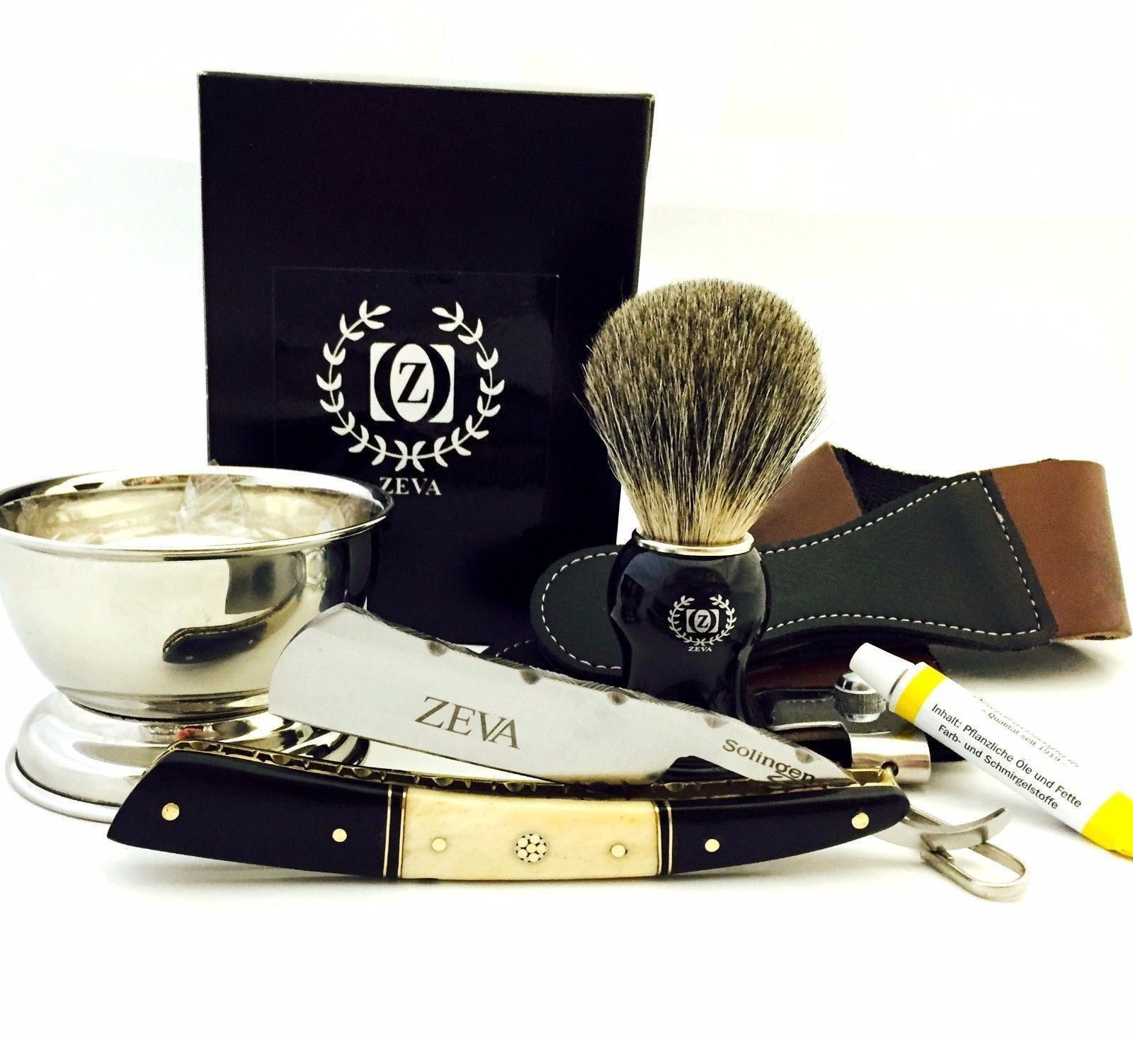 ZEVA Men's Buffalo Horn Camel Bone Straight Razor Shaving Set kit in ...