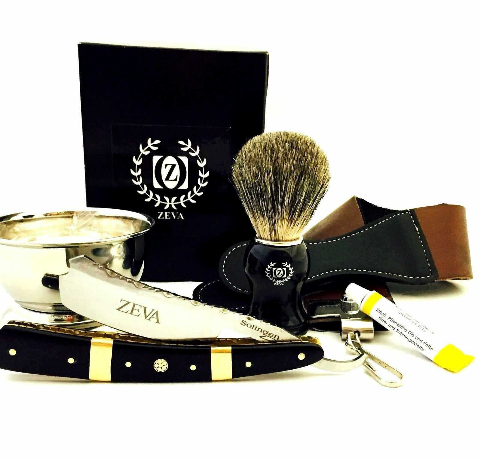 ZEVA Men's Buffalo Horn Straight Razor Dovo Paste Shaving Set kit in ...