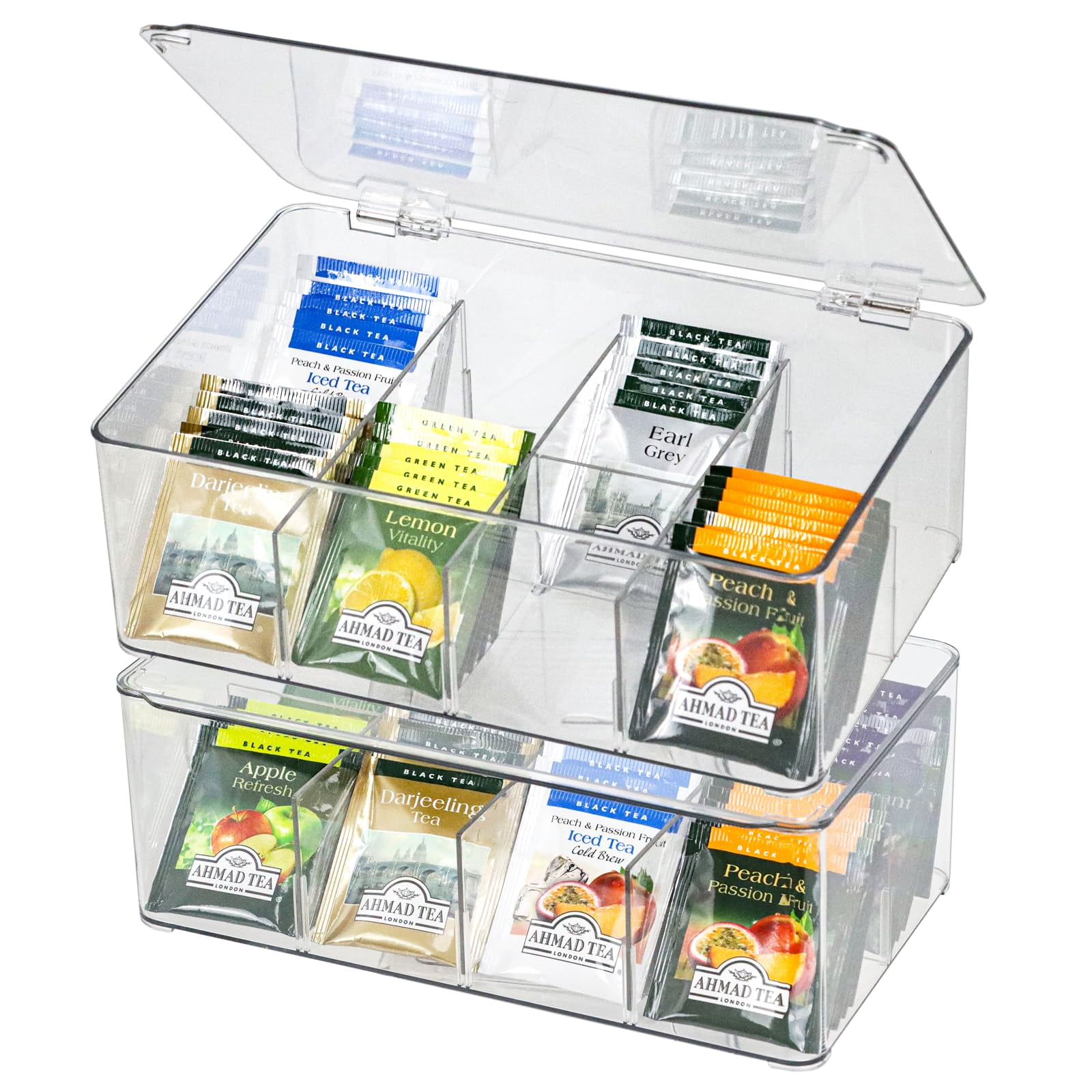 ZEXALOR Plastic Clear Storage Containers, Set of 2 Tea Bag Organizer ...