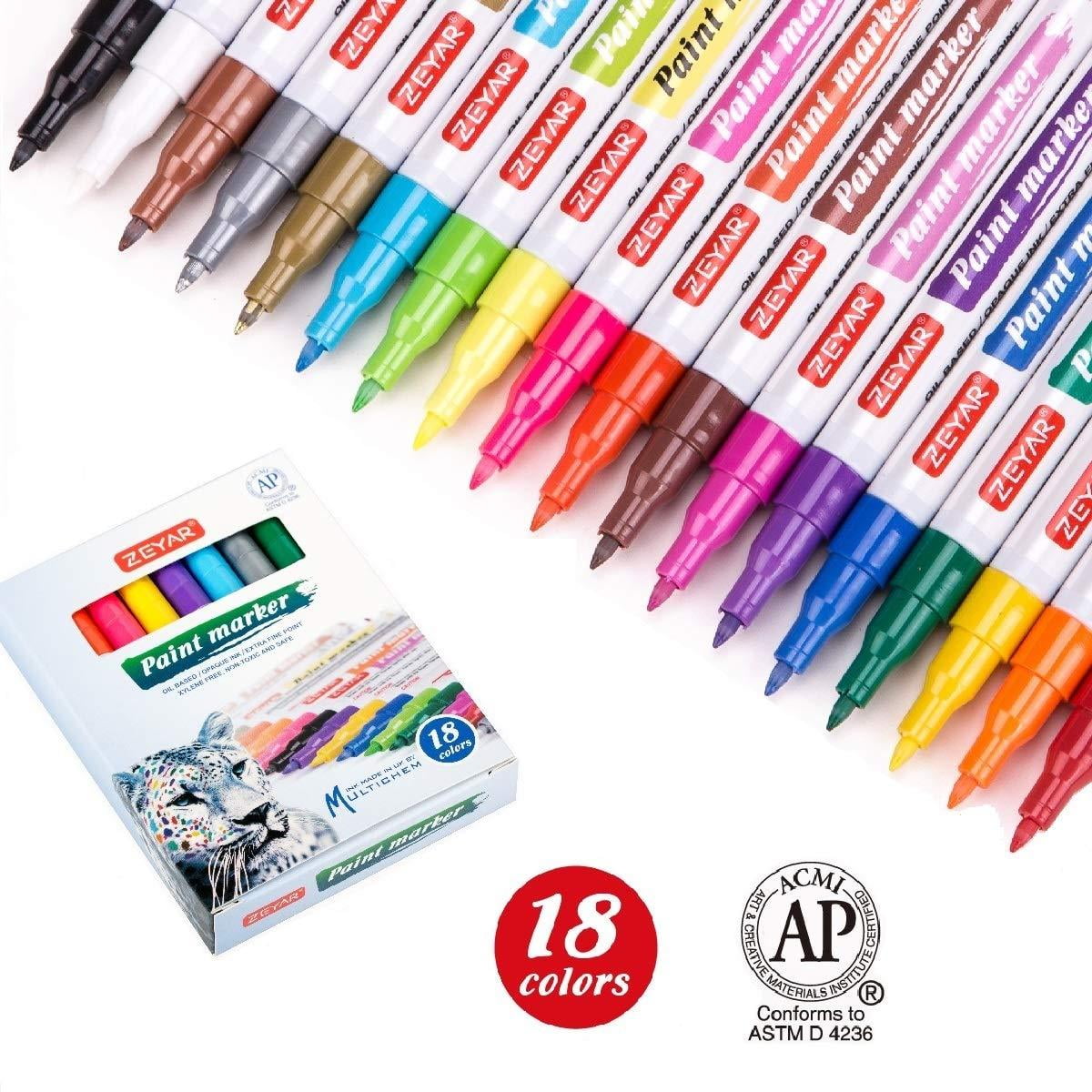 ZEYAR Extra Fine Point Paint Markers, 18 Colors, AP Certified ...