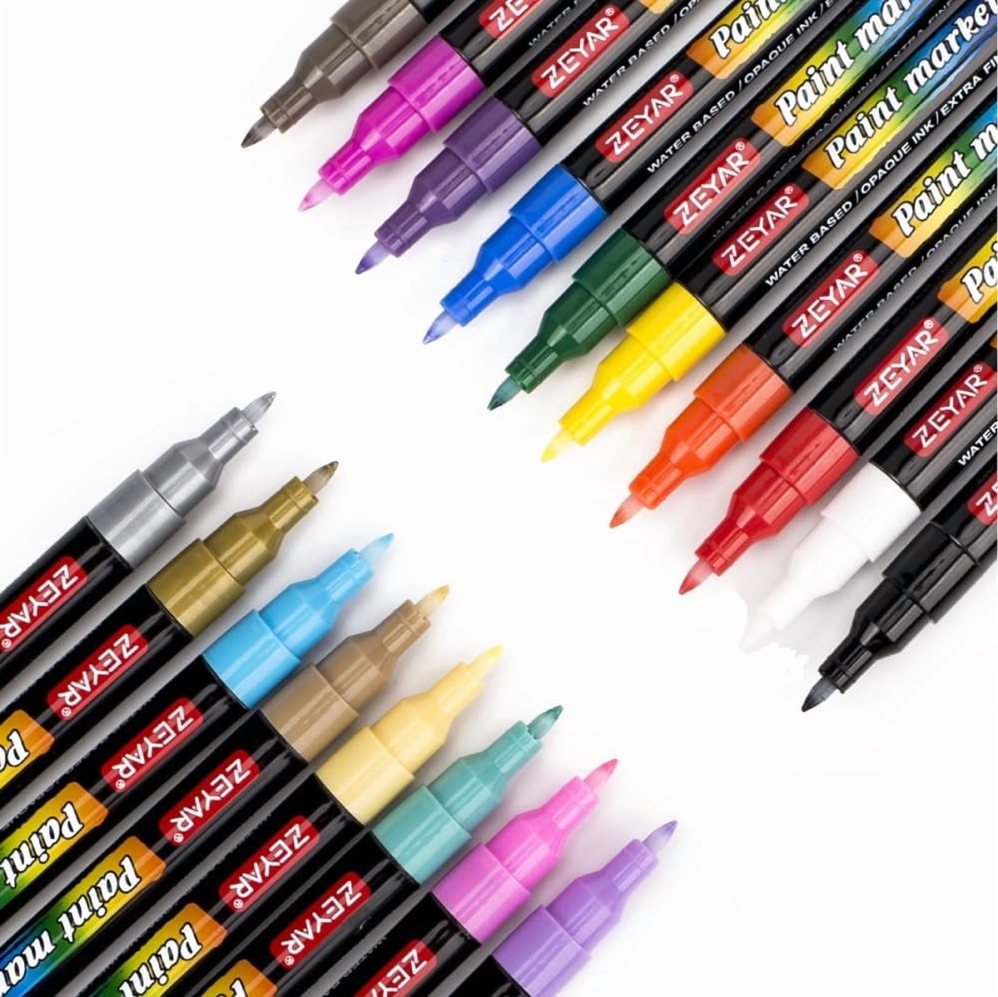 ZEYAR Acrylic Paint Pen Set, 18 Colors, Extra Fine, Water Based ...
