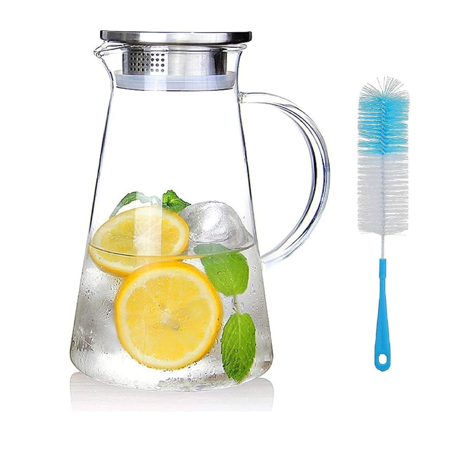 ZEYFLEEB Water Juice Jug Pot with Cleaning Brush Borosilicate Glass ...
